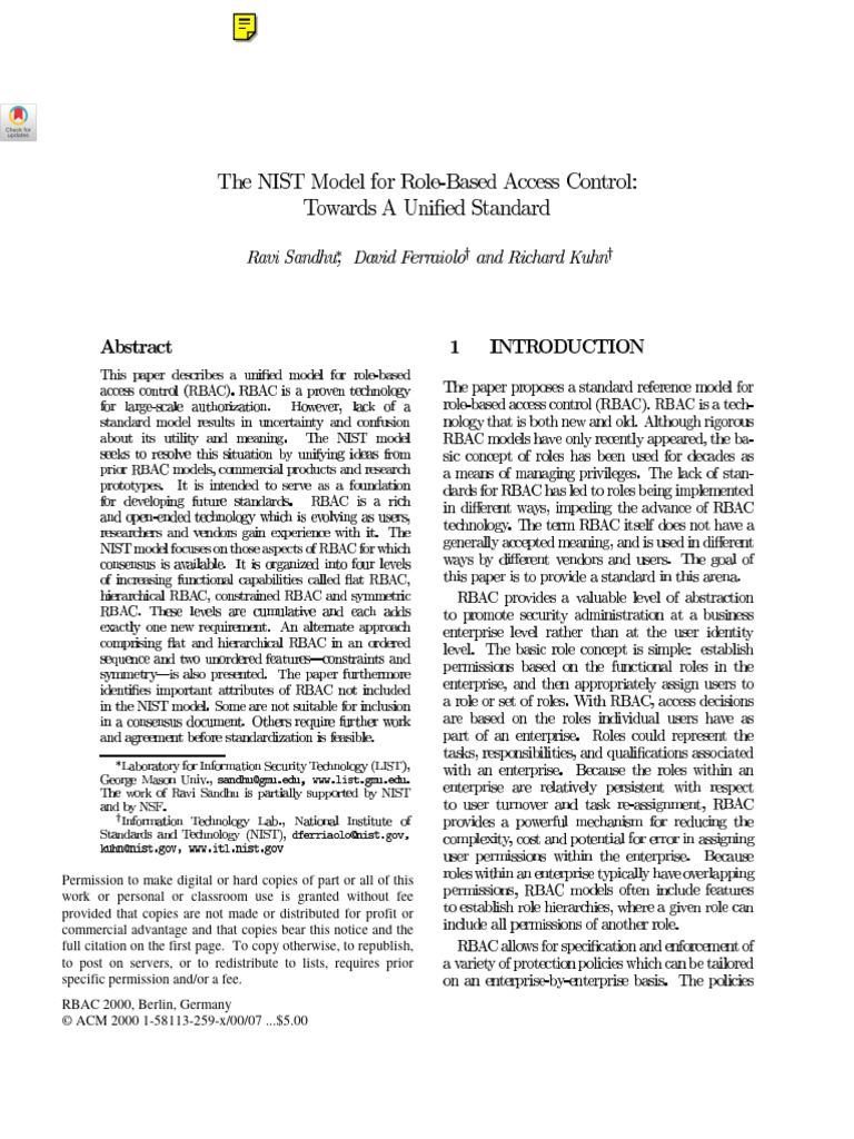 The NIST Model For RBAC | PDF | Access Control | Physical Security