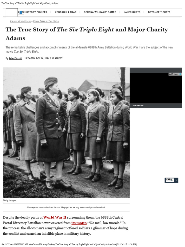 The True Story of The Six Triple Eight' and Major Charity Adams | PDF