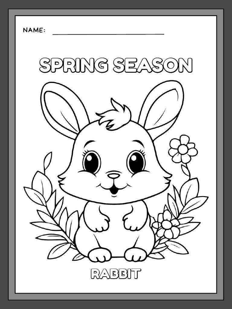 Animals During Spring Season Coloring Activity Worksheet in Black and ...