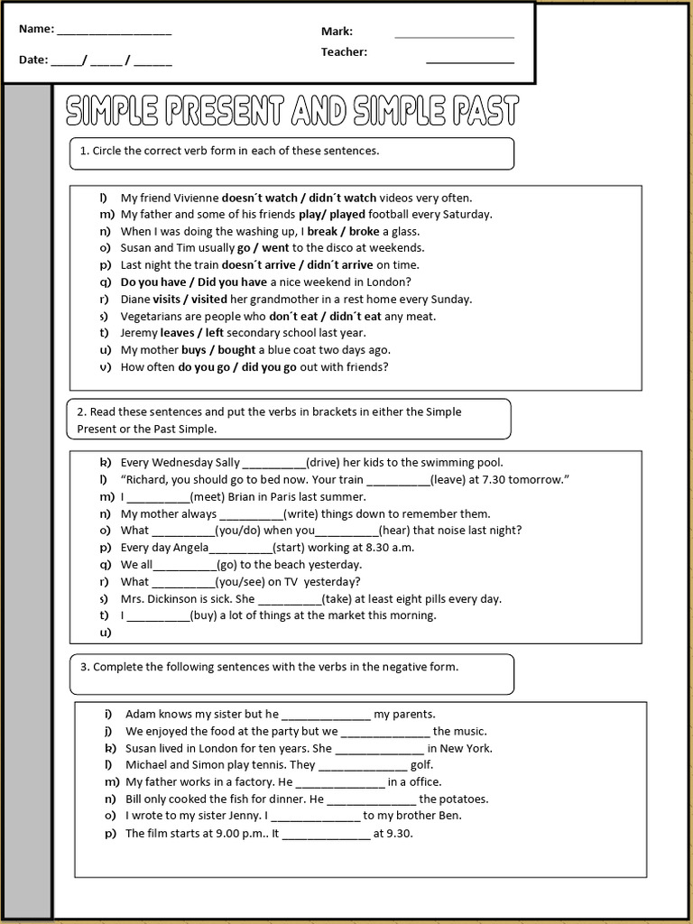 Simple Present V Simple Past Worksheet | PDF | Linguistics