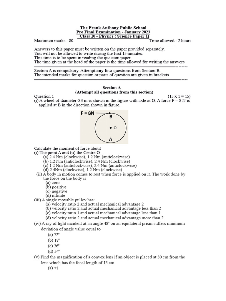 STD 10 Pre Final - Phy January 2023 1 | PDF | Electromagnetic Radiation | Force