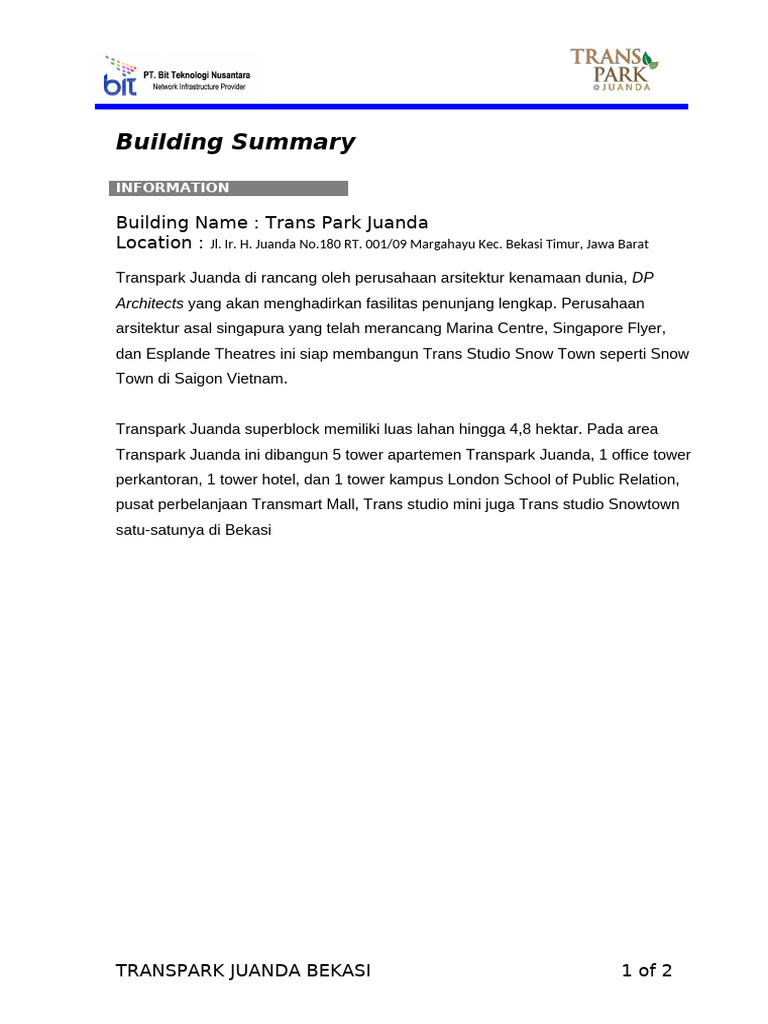 Trans Park Juanda: Bekasi's New Superblock | PDF