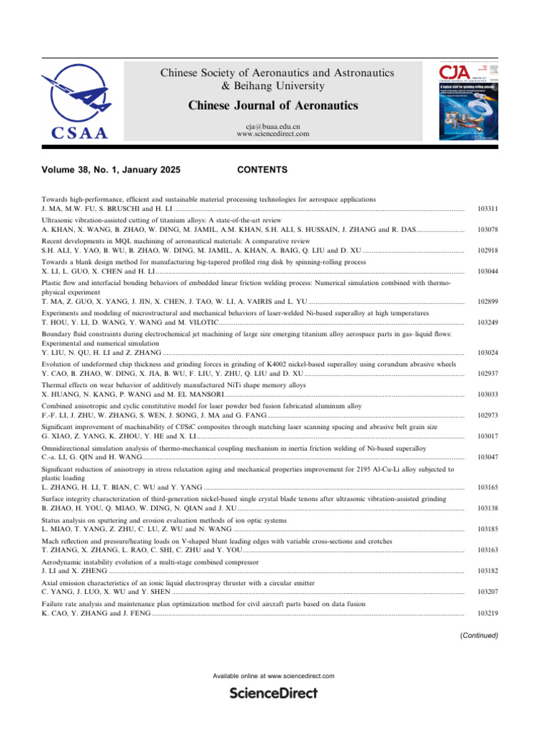 Table of Content 2025 Chinese Journal of Aeronautics | PDF | Applied ...