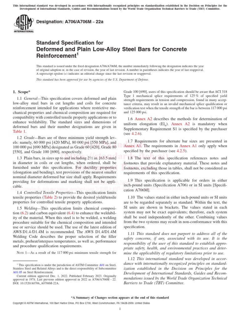 ASTM-A706-A706M-22a | PDF | Yield (Engineering) | Strength Of Materials