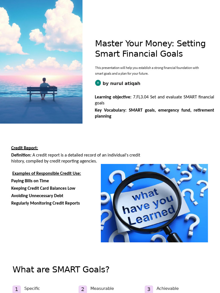 Y7 s3 Setting Financial Goals | PDF | Goal | Expense