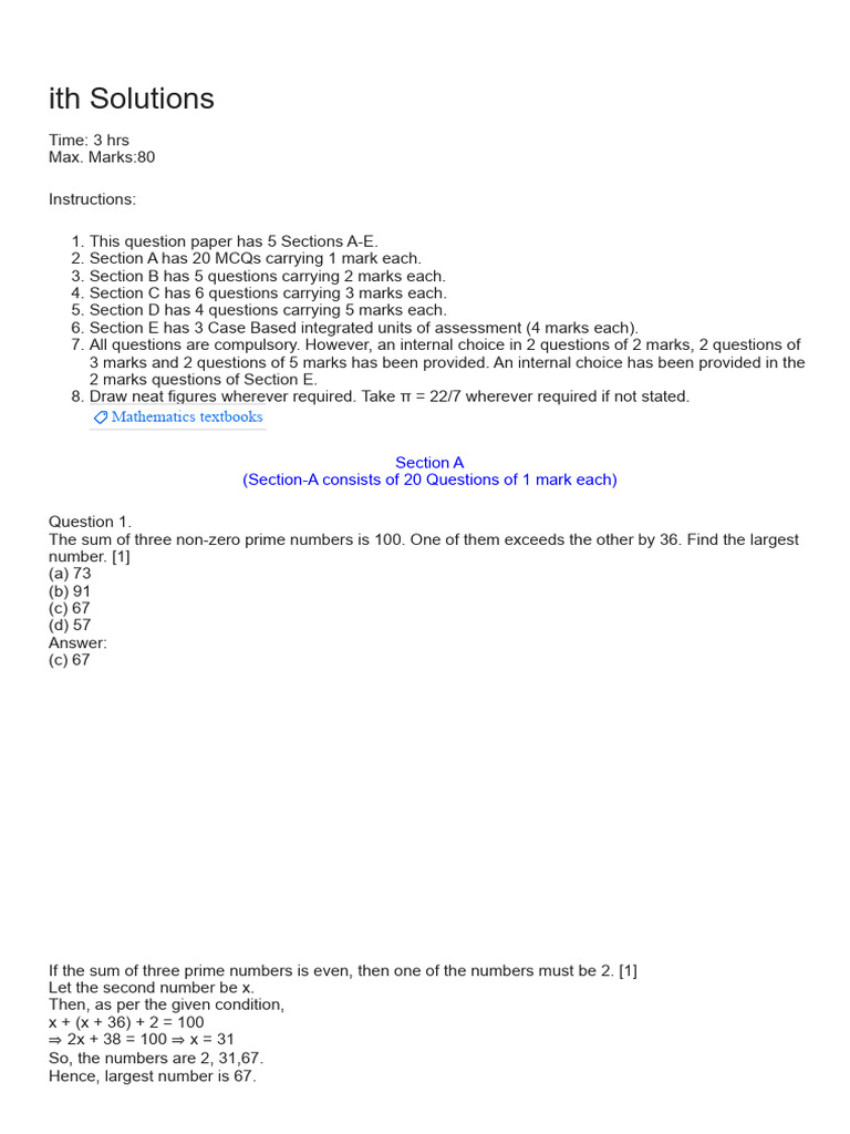 CBSE Sample Papers For Class 10 Maths Standard Set 2 With Solutions - Learn CBSE | PDF | Circle ...