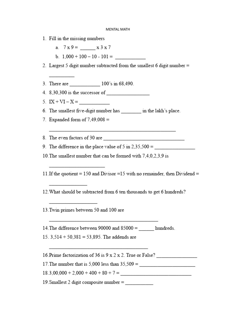 Mental Math - 24 - 25 | PDF