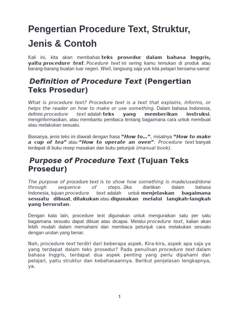 Pengertian Procedure Text | PDF