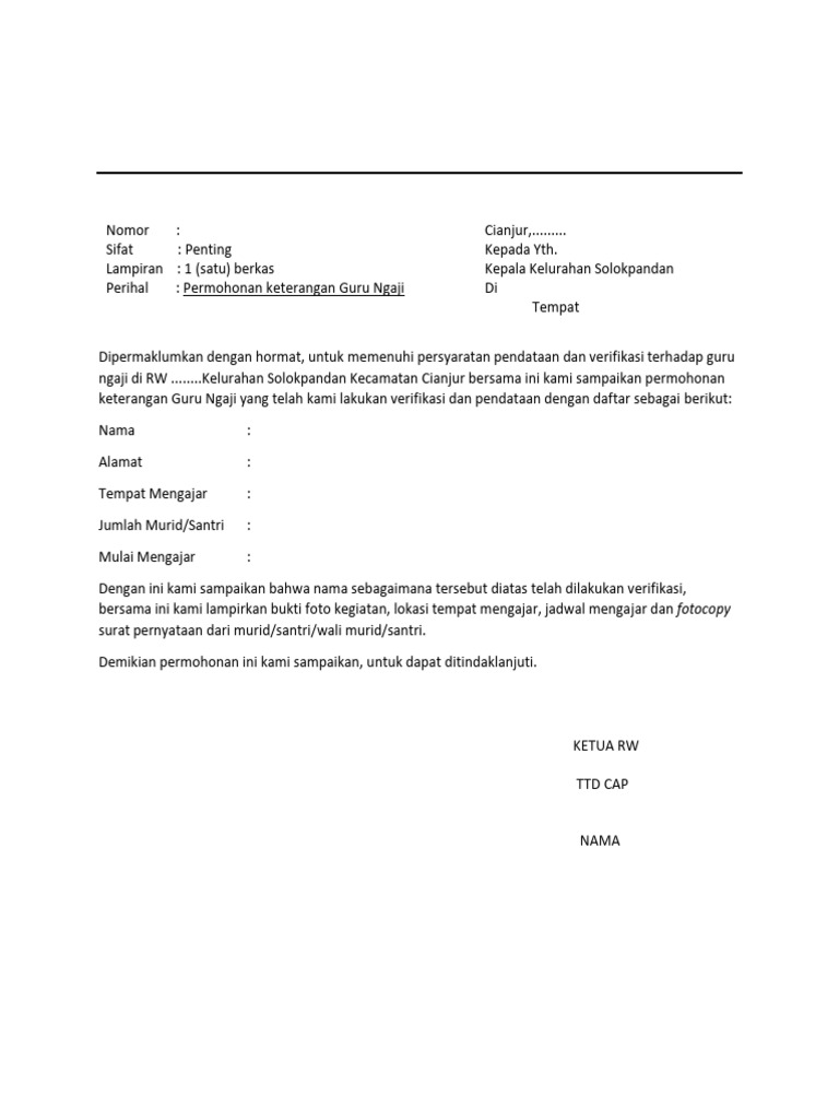 Format Surat Keterangan Kop Rw.... | PDF