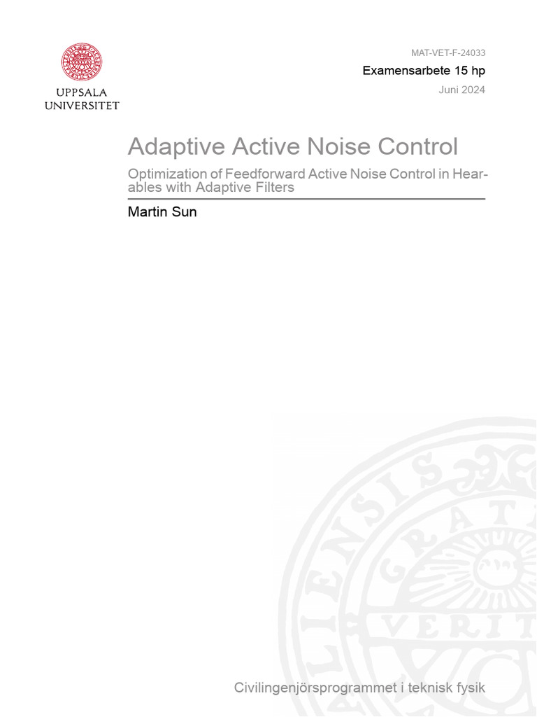 Adaptive Active Noise Control Optimization of Feedforward Active Noise ...