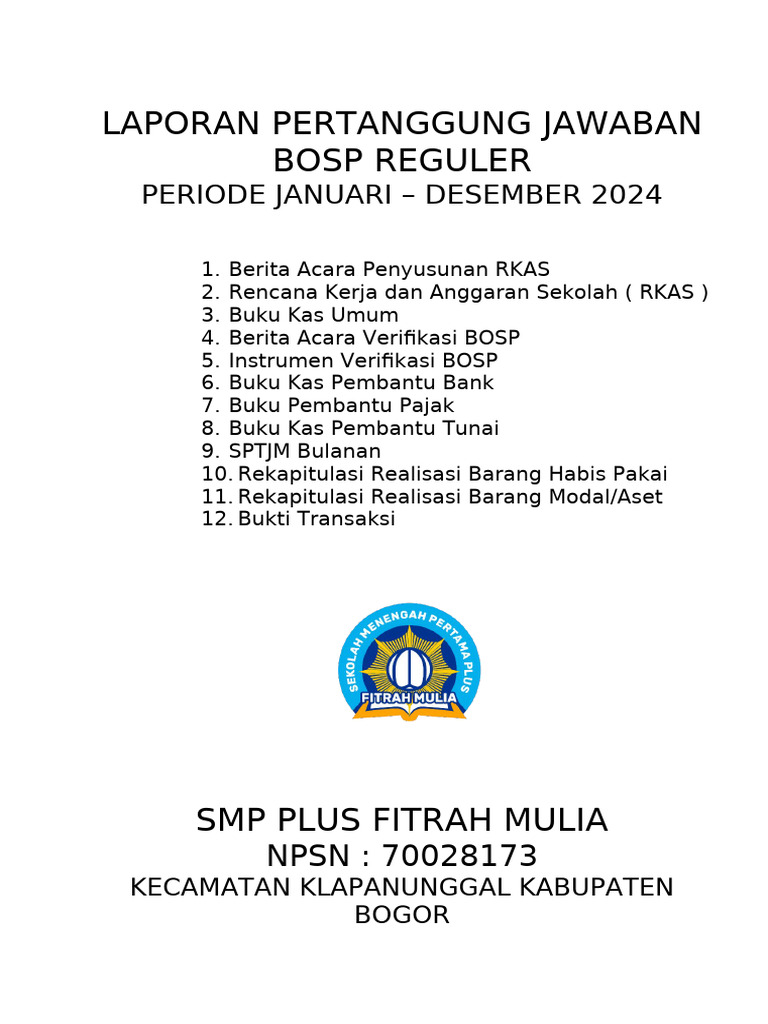 COVER LAPORAN BOSP PKBM | PDF