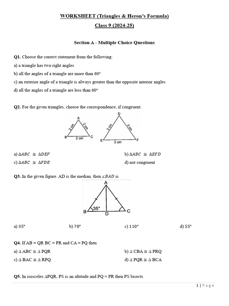 IX Triangles and Heron S WS | PDF | Triangle | Area