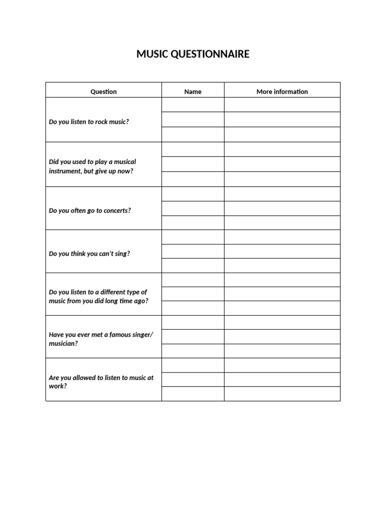 Music Questionnaire | PDF