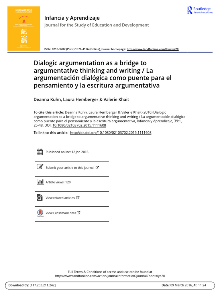 Dialogic argumentation as a bridge | PDF | Curriculum | Dialogue