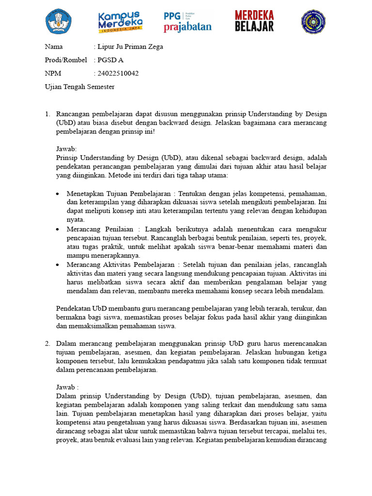 UTS_Prinsip Pengajaran dan Asesmen_Lipur Ju Priman Zega | PDF