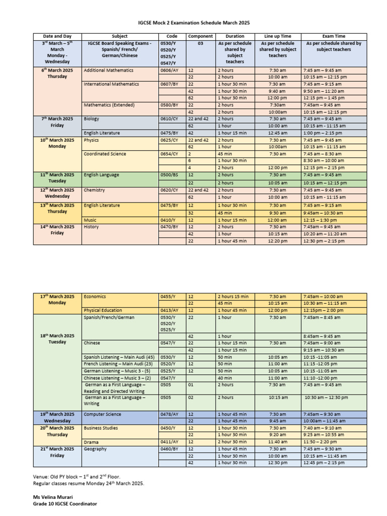 IGCSE March 2025 Exam Schedule | PDF | Educational Stages