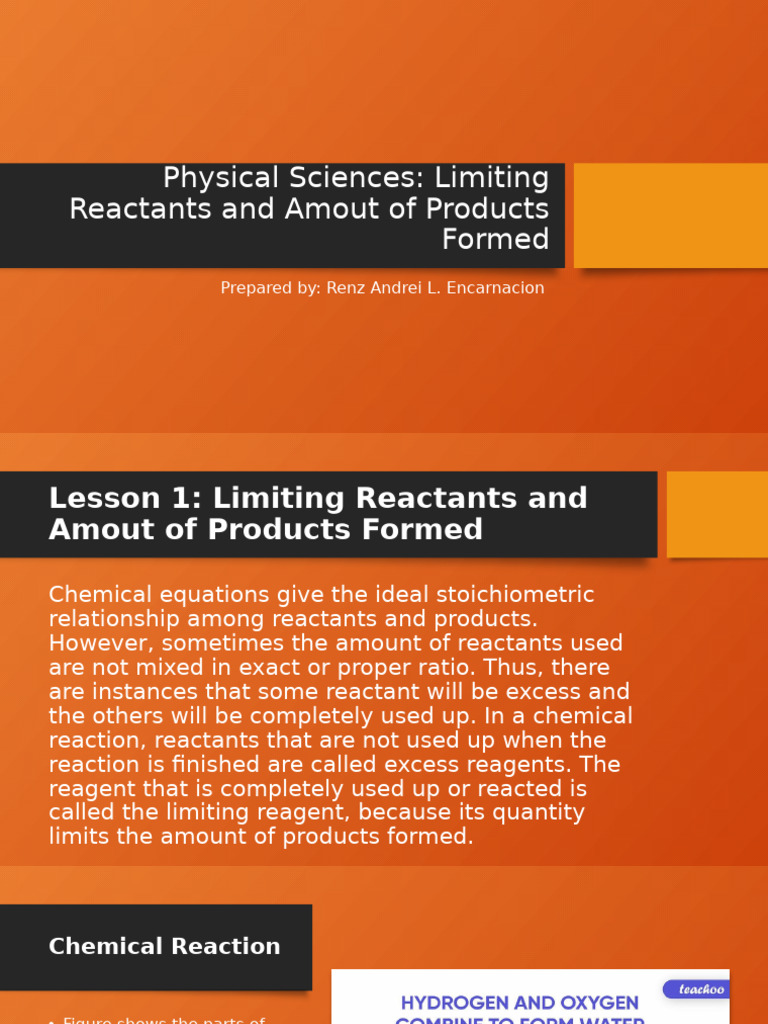 10 Physical Science Limiting Reactants and Amout of Products Formed ...