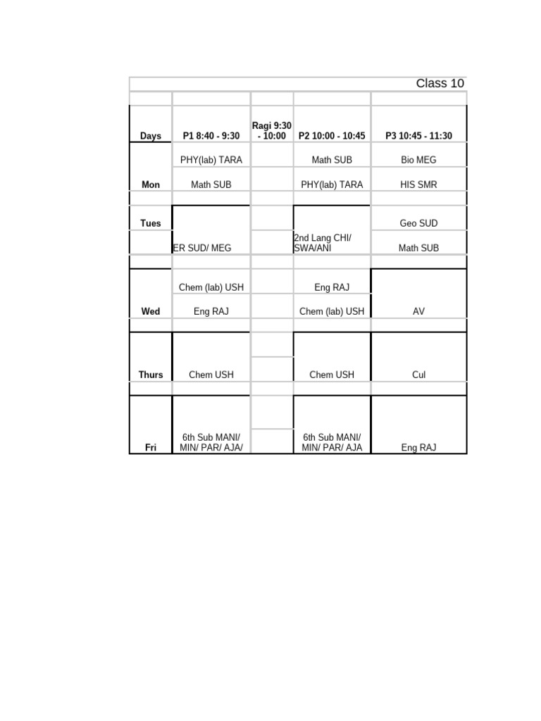 Time Table Icse Board | PDF