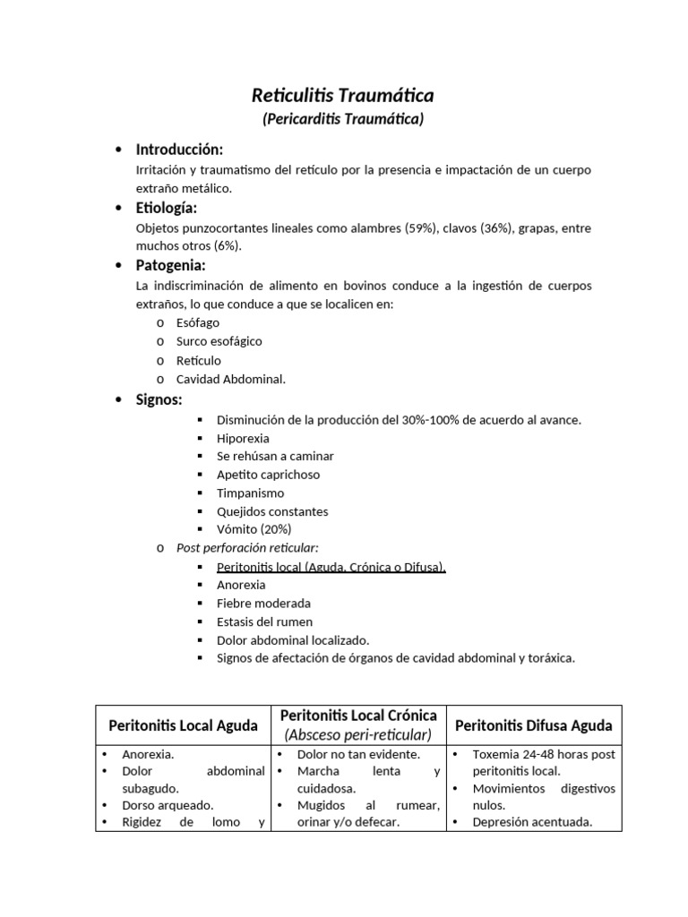 Reticulitis Traumática en Bovinos: Causas y Tratamiento | PDF | Abdomen ...