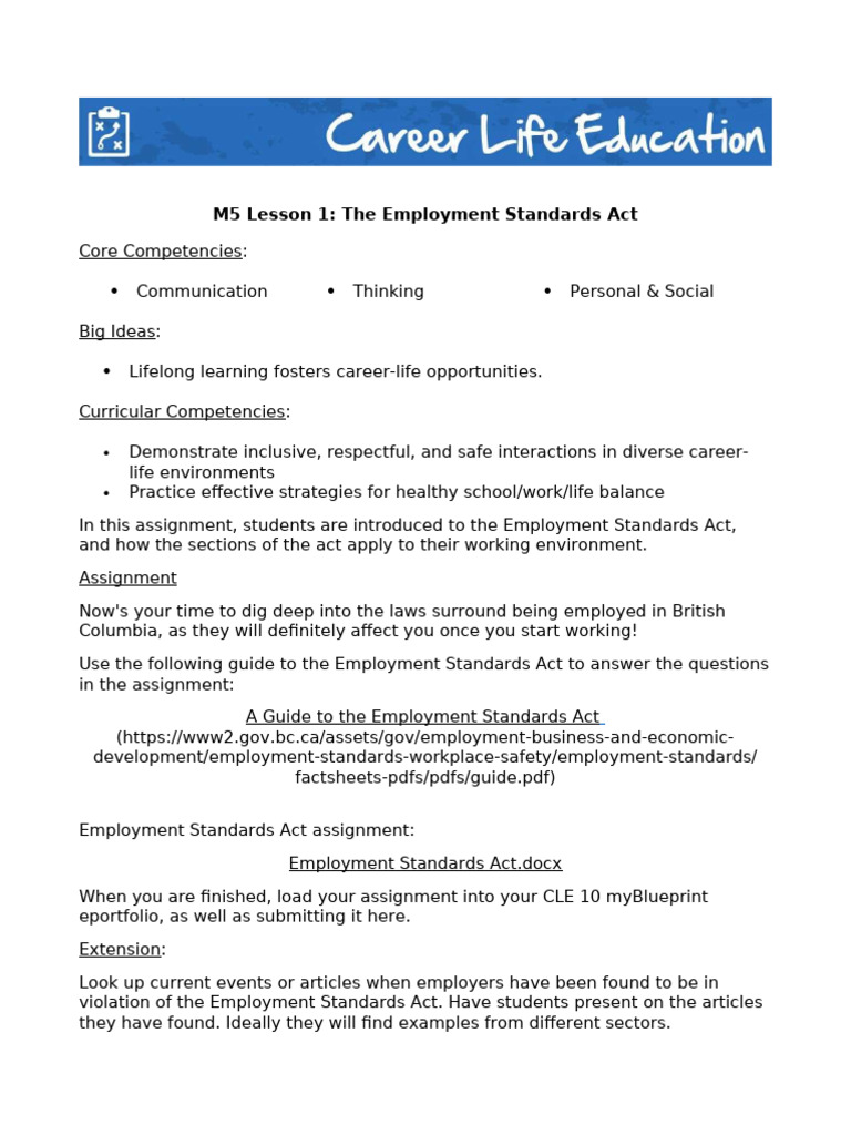 Understanding the Employment Standards Act | PDF