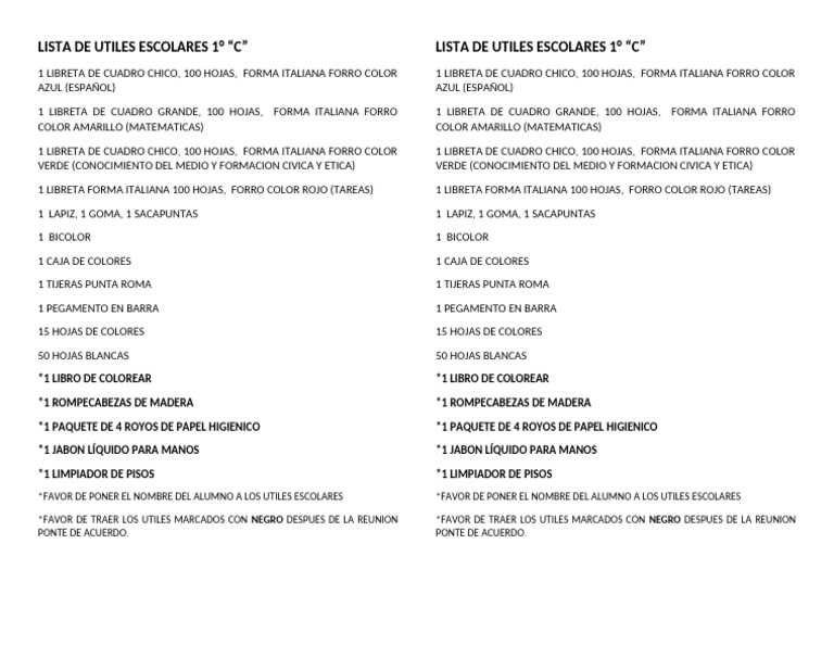 Lista de Utiles Esc. | PDF