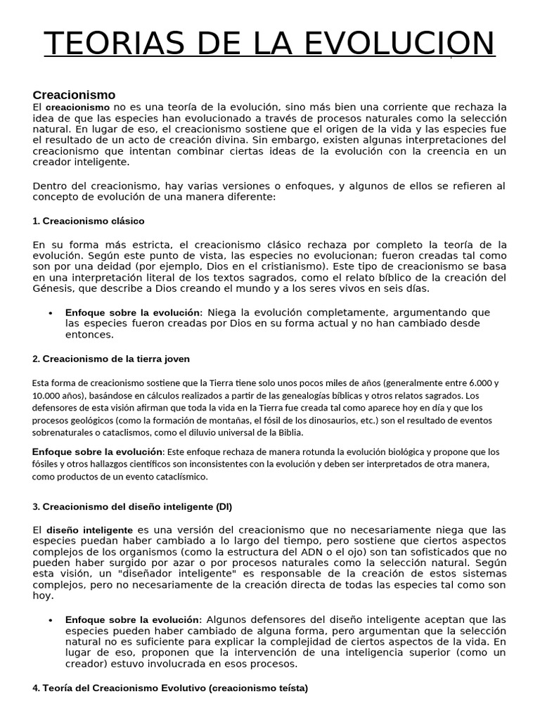 TEORIAS DE LA EVOLUCION Version 2 | PDF | Evolución | Seleccion natural
