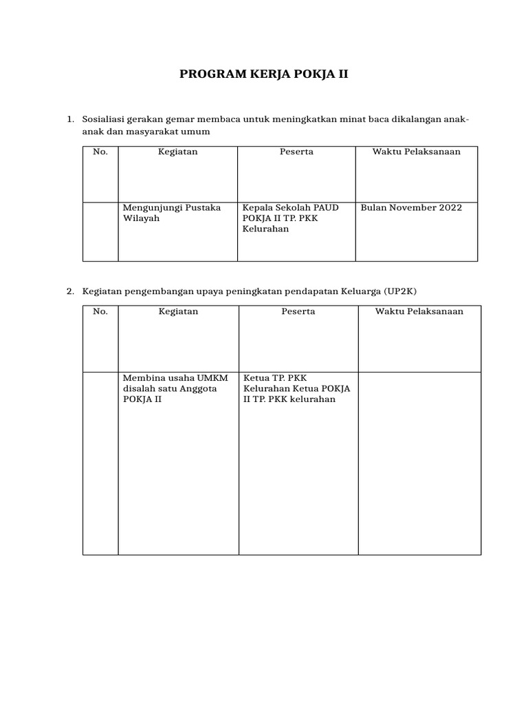 Program Kerja Pukja Ii | PDF