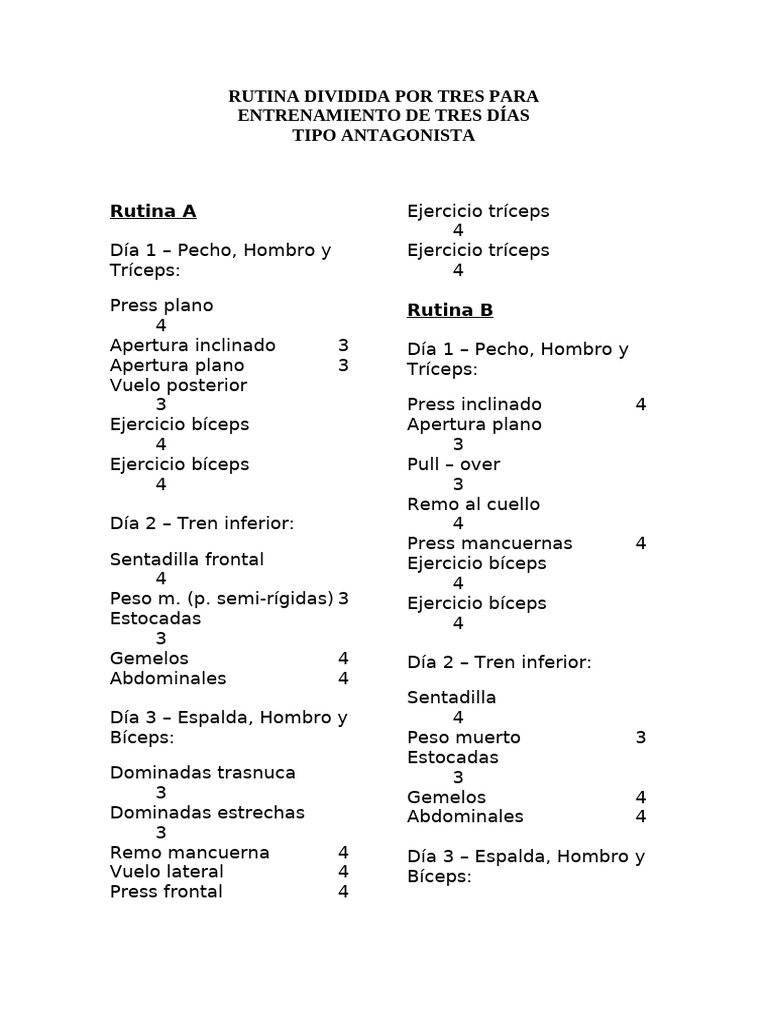 Rutina Antagonista para 3 Días Variante 2 | PDF