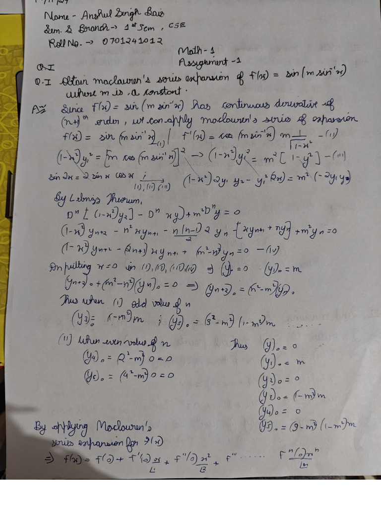 Anshul Singh Bais Math Assignment | PDF