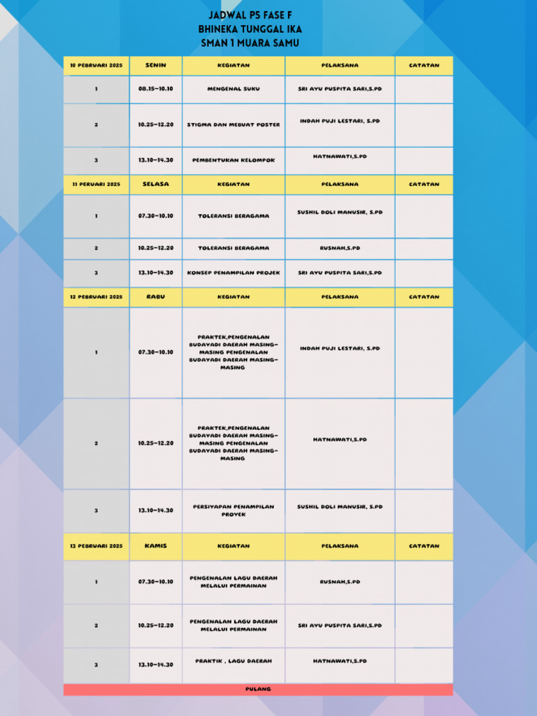 Biru Putih Merah Kuning Ilustratif Jadwal Pelajaran Poster | PDF