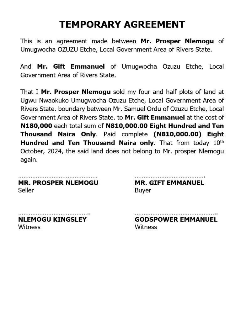 Temporary Agreement | PDF