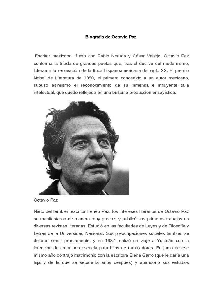 Biografía de Octavio Paz: Poeta y Ensayista | PDF