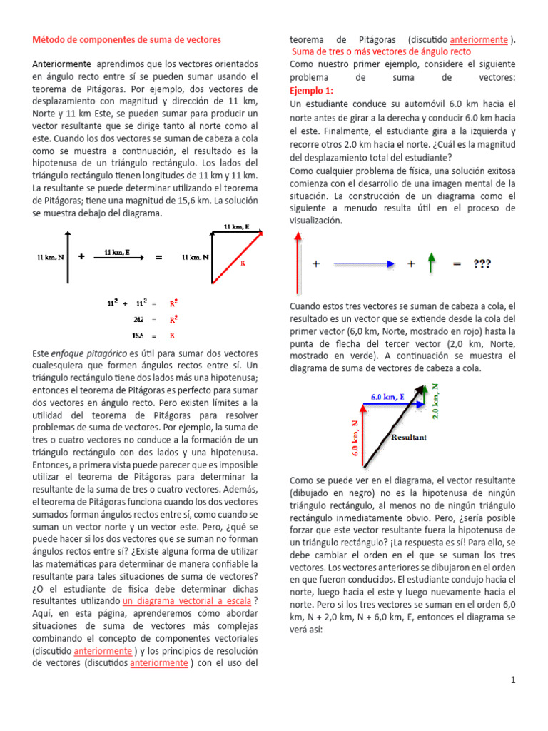 Suma de Vectores: Método de Componentes | PDF | Vector Euclidiano ...