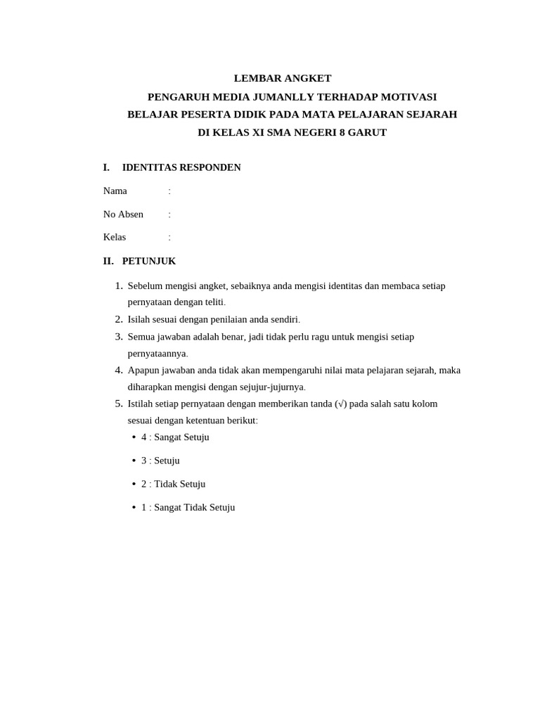 Lembar Angket Peserta Didik | PDF