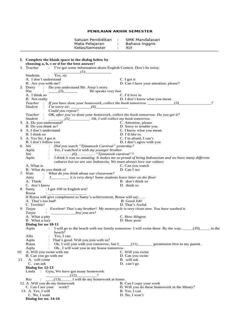 Soal PAS B. Inggris Kelas XI | PDF