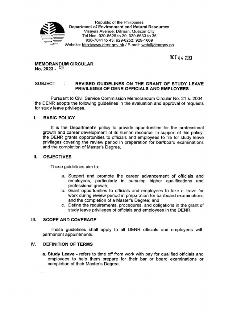 DMC 2023 03 Revised Guidelines On The Grant of Study Leave Privileges ...