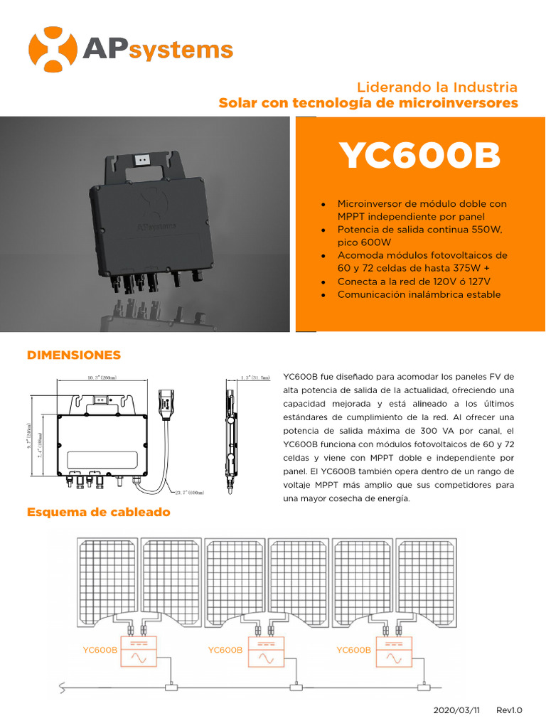 APsystems Microinverter YC600B For ALL LATAM Datasheet SP | PDF | Panel ...