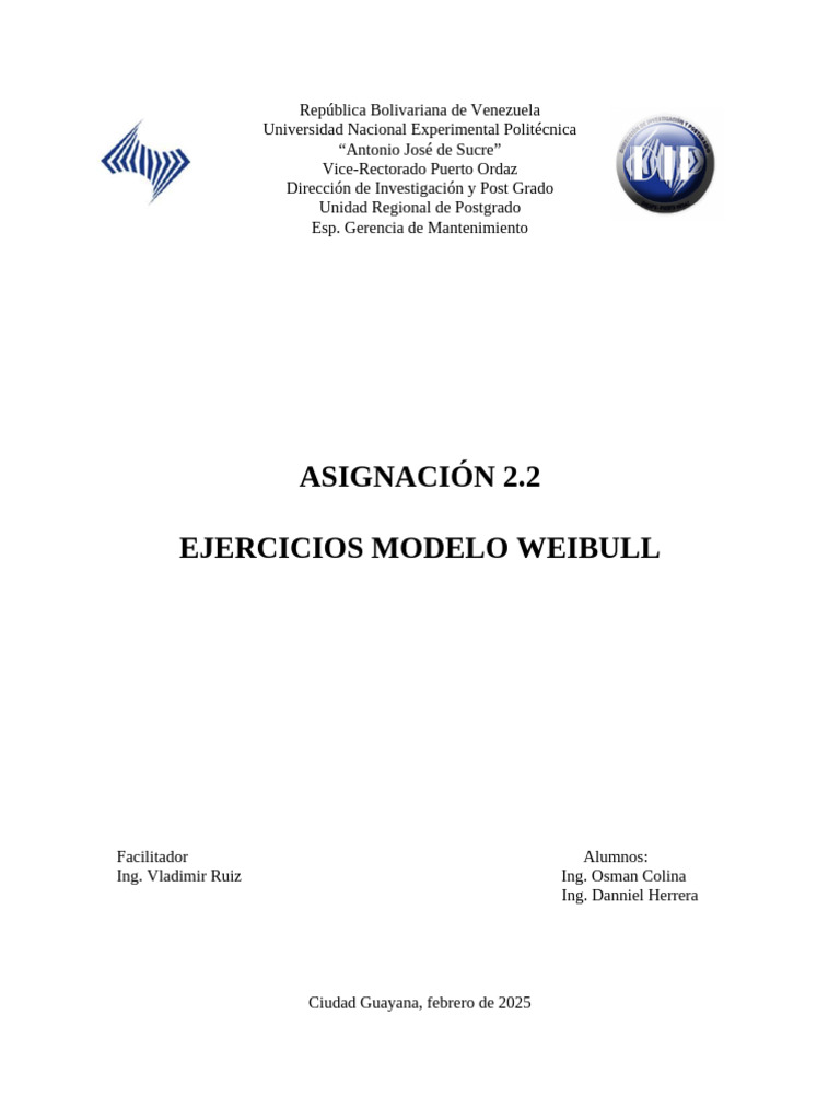 Ejercicios sobre Modelo de Weibull | PDF | Ingeniería de confiabilidad