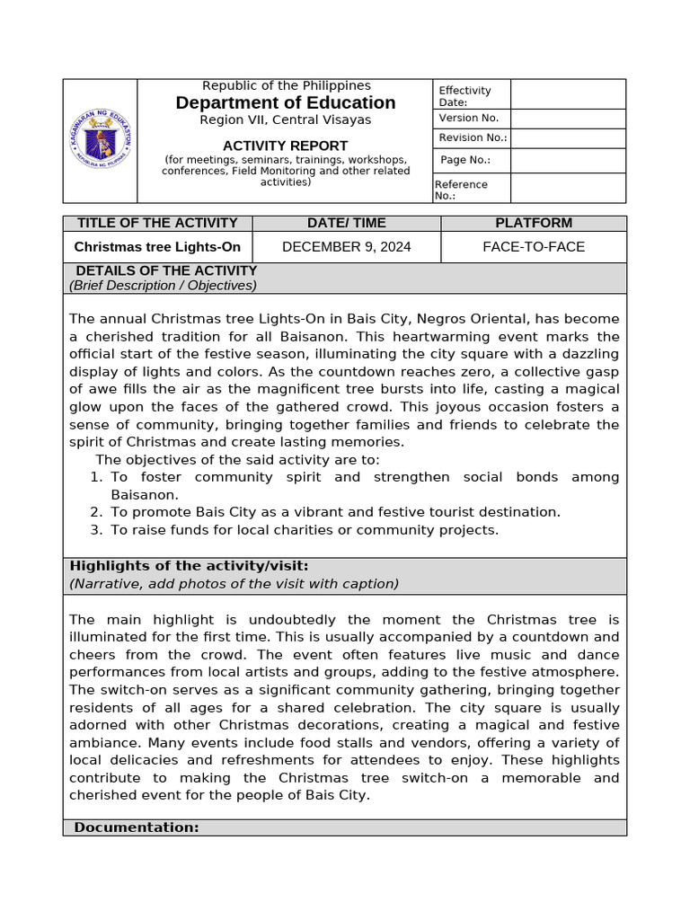 Activity Completion Report Template | PDF