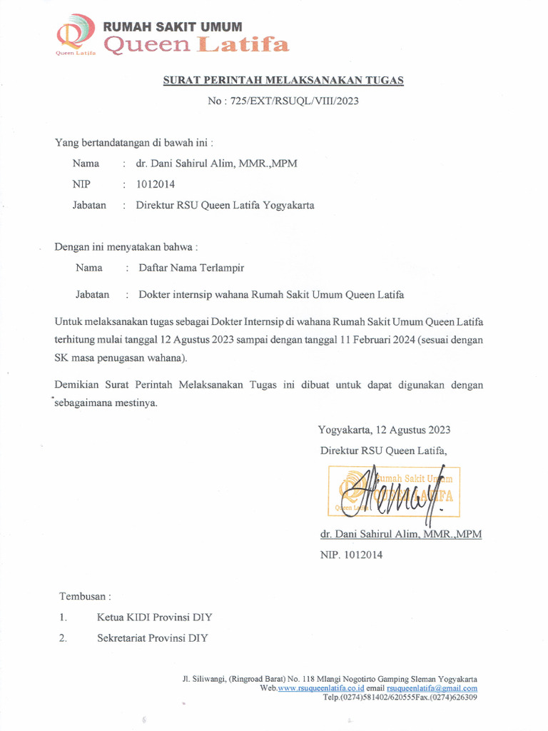 SPMT RS Queen Latifa Periode Agustus 2023 - Februari 2024 | PDF