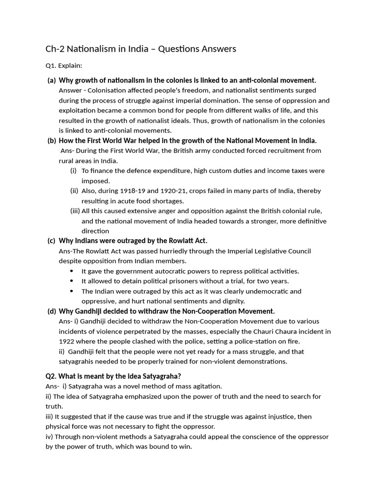 Nationalism in India Question Answers | PDF | Mahatma Gandhi | British Raj