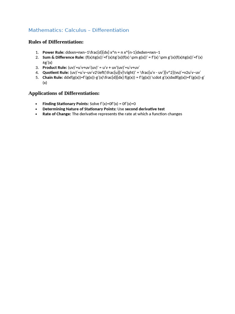 Calculus Differentiation Rules Explained | PDF