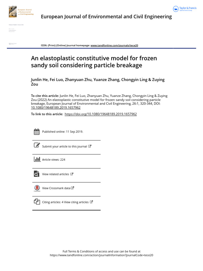 An Elastoplastic Constitutive Model For Frozen Sandy Soil Considering Particle Breakage | PDF ...
