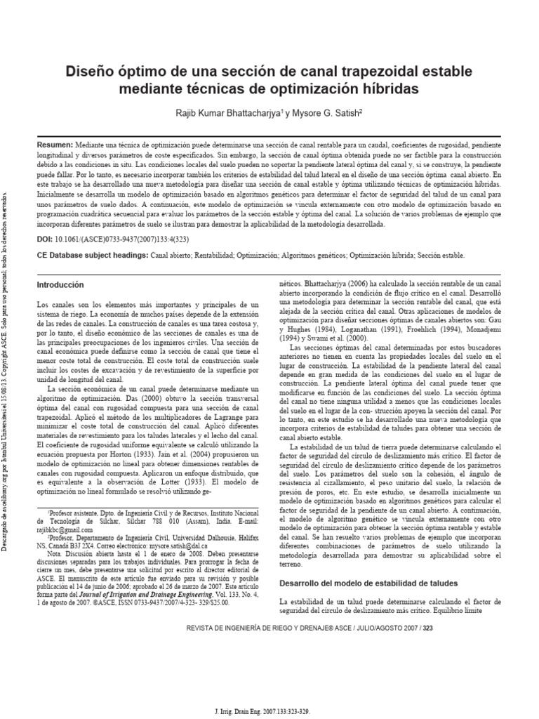Optimal Design of A Stable Trapezoidal Channel Section Español | PDF ...
