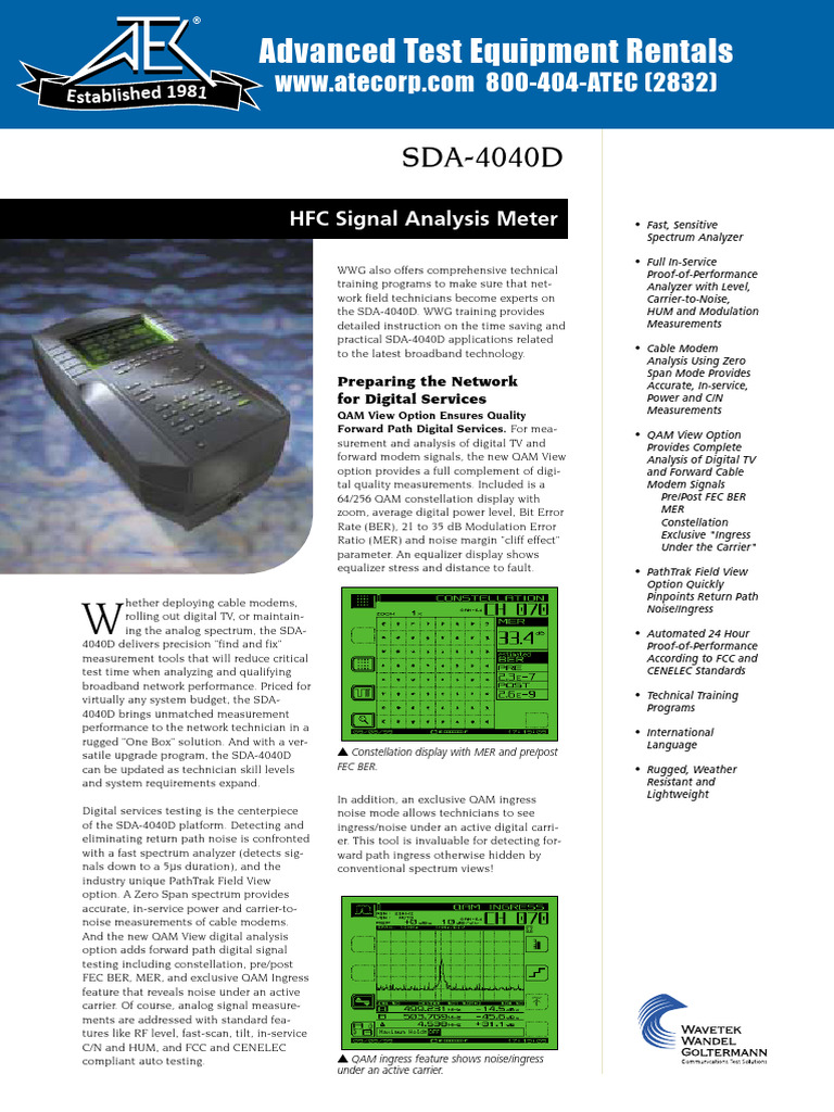 Wavetek Jdsu Sda 4040d Datasheet | PDF | Broadcast Engineering | Information And Communications ...