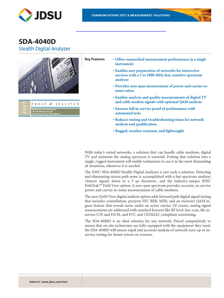 Wavetek Sda-4040d Specifications Spec Sheet 1a07 | PDF | Modulation | Modem
