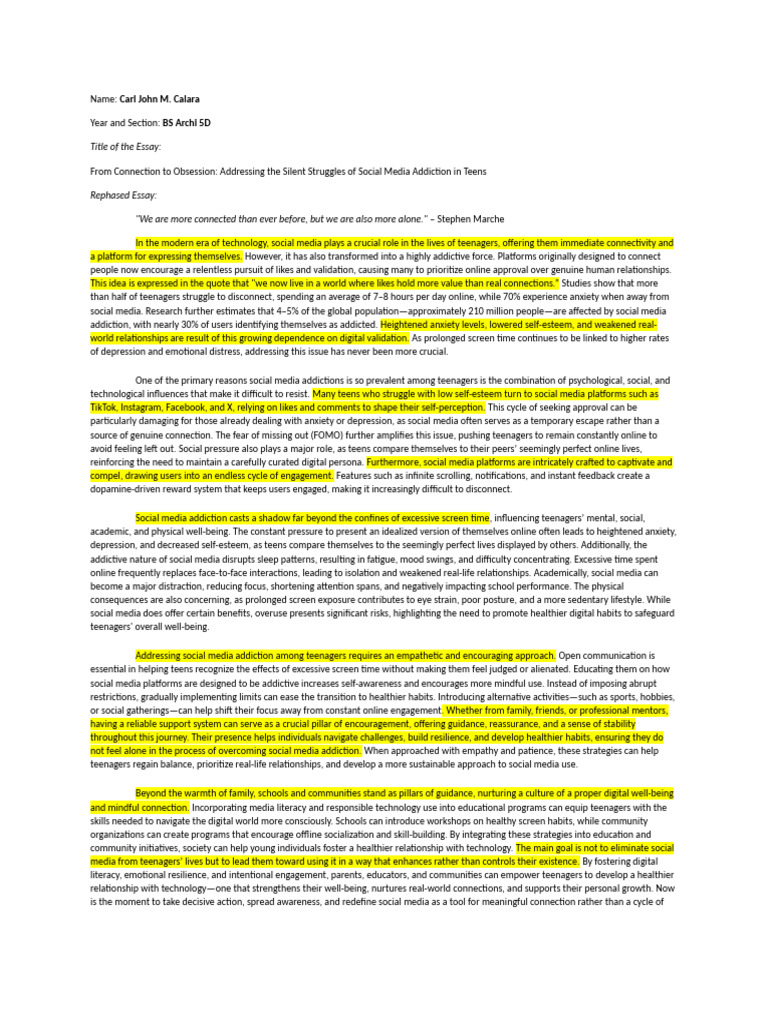 Essay About SocMed Addiction With Editing Stage. | PDF | Popular ...