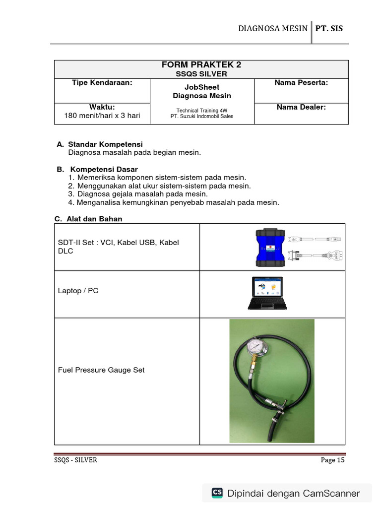 Job Sheet Modul Ssqs Silver - Diagnosa Mesin | PDF