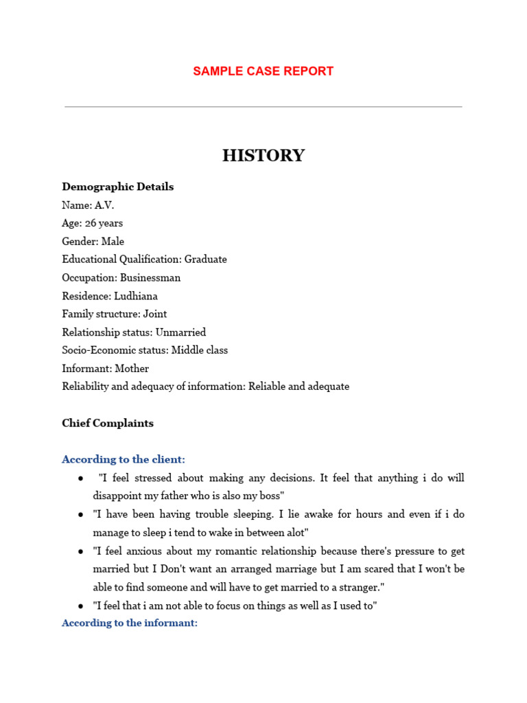 SAMPLE CASE REPORT (1) | PDF | Mental Disorder | Hypertension
