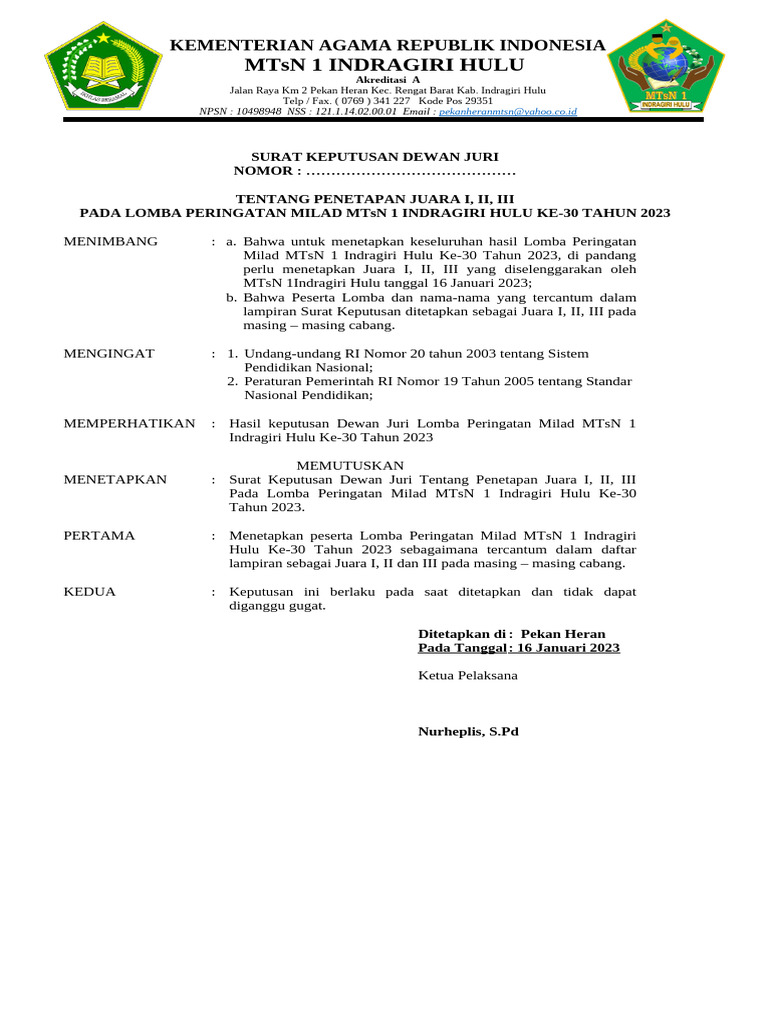 SK Penetapan Juara Lomba | PDF